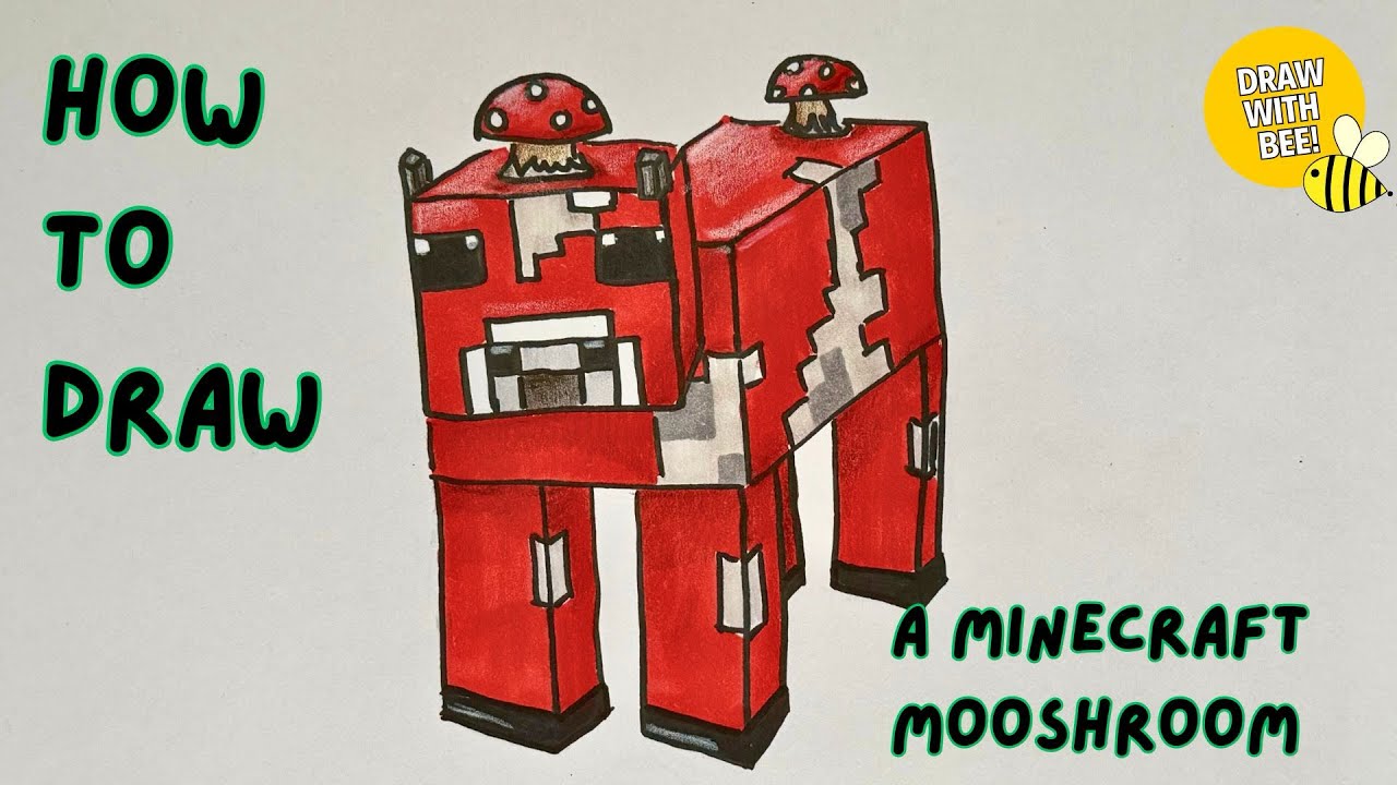 How to draw a Mooshroom 🍄🐄 - MINECRAFT easy kids step by step tutorial ...