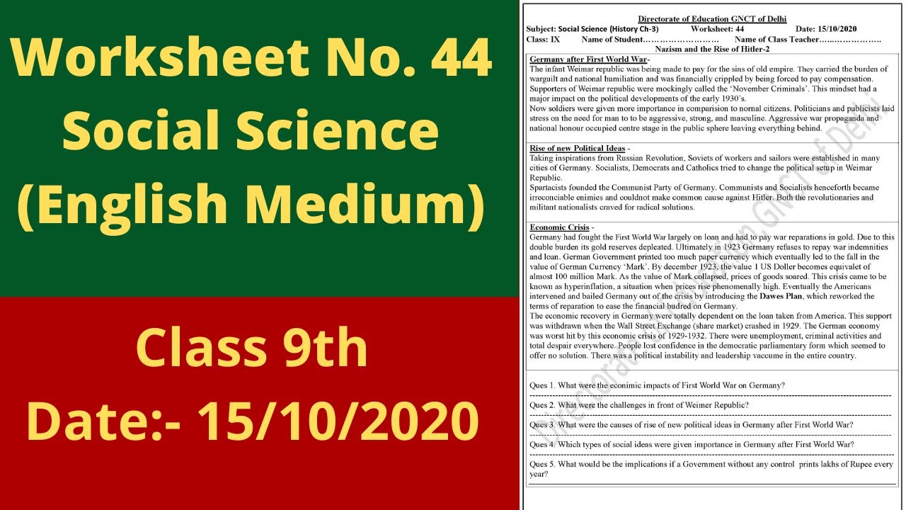 Worksheet 44 Sst class 9 (15/10/2020)English Medium/Worksheet 44 social ...