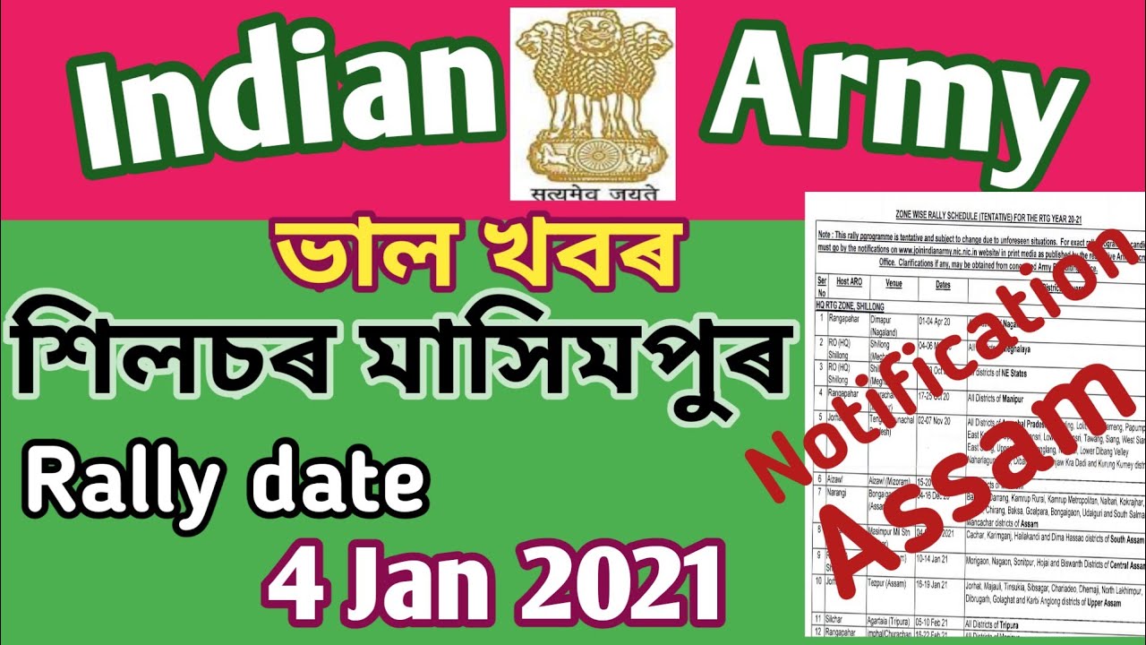 Indian army open Rally Silchar, Masimpur👈 Notice 4 Jan 2021.Open ...