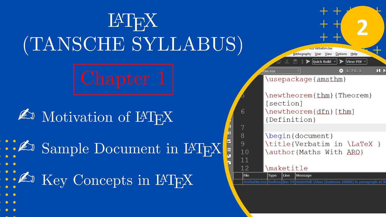 Video 2 : TANSCHE LaTeX Unit 1 -Part 1 Sample Document in Tamil # ...