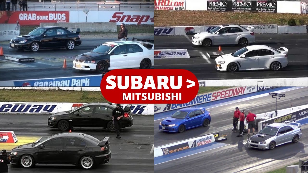 SUBARU vs. MITSUBISHI Drag Race Compilation - YouTube