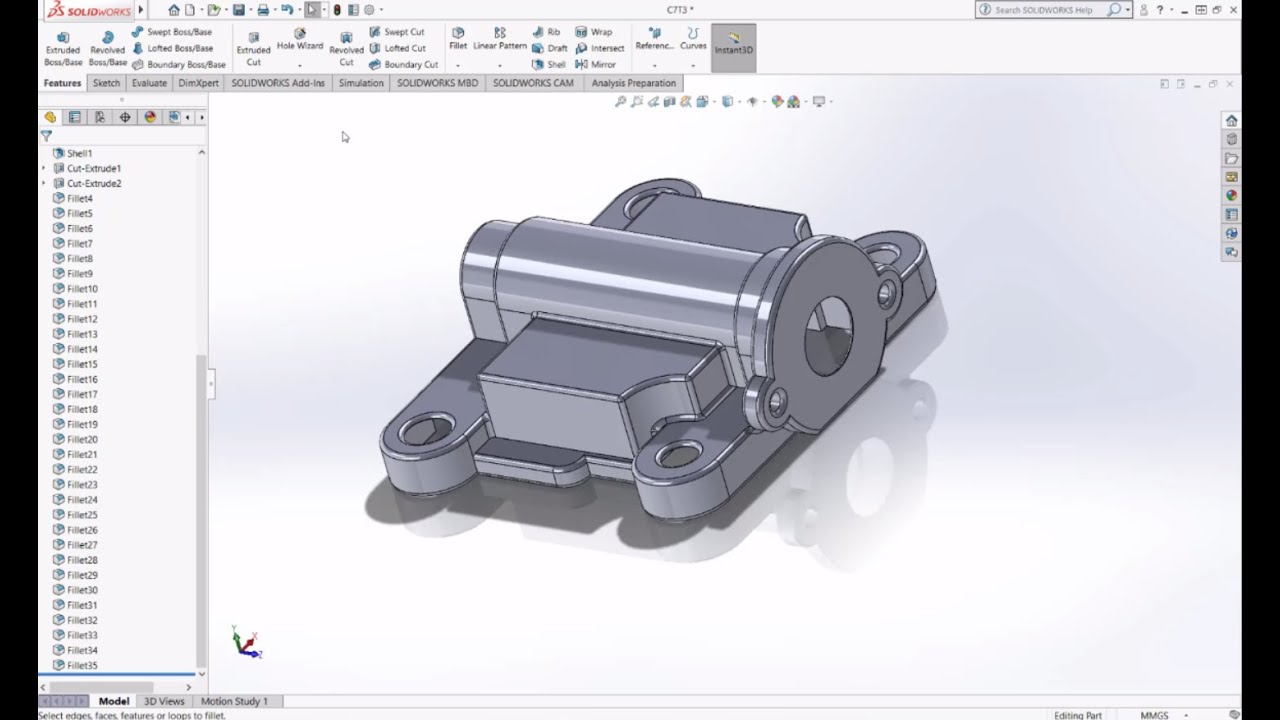 L11: Advanced Molding Tool Tutorial 3 | FilletXpert | Hole Wizard | Shell | SolidWorks Tutorial ...