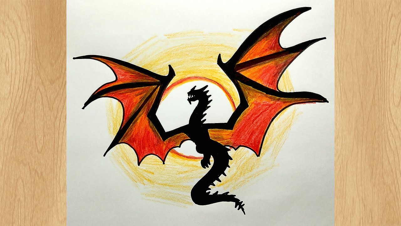 Drawing a Red Dragon in front of the Sun I Dragon Drawing Tutorial By ...