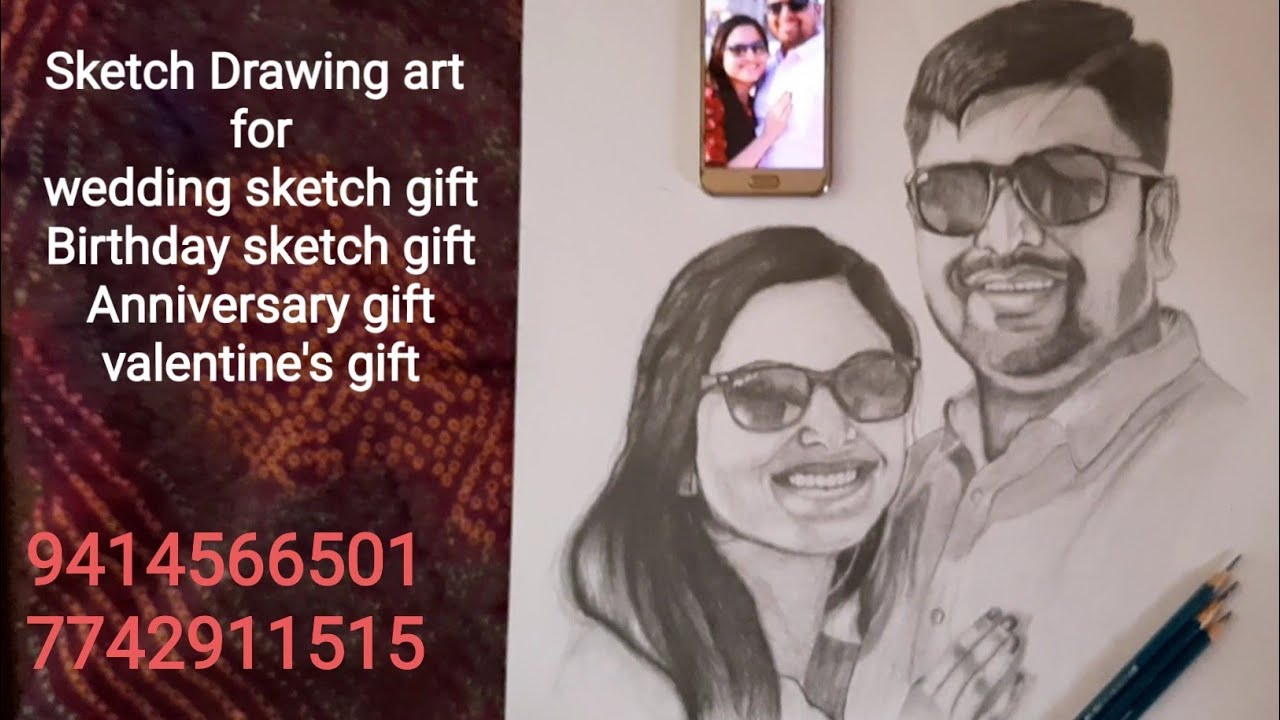 pencil sketch drawing for wedding gift - YouTube