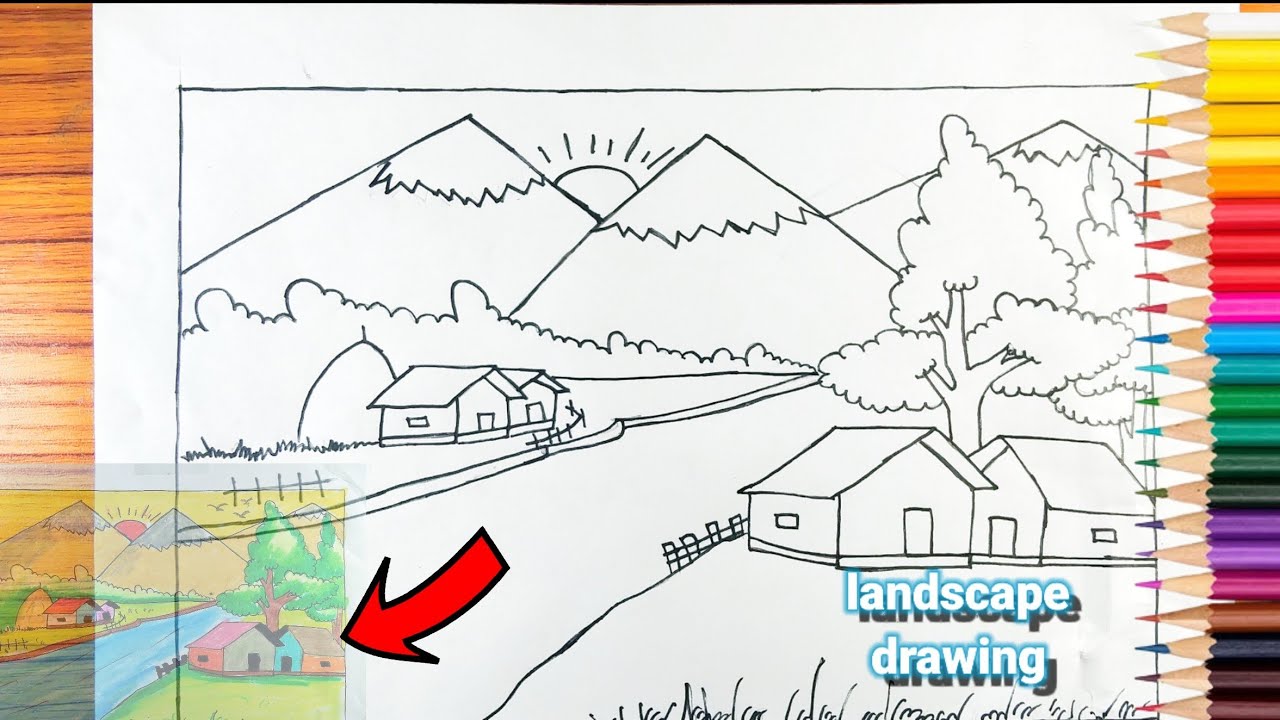 How to make landscape drawing ll landscape scenery ll easy landscape ...
