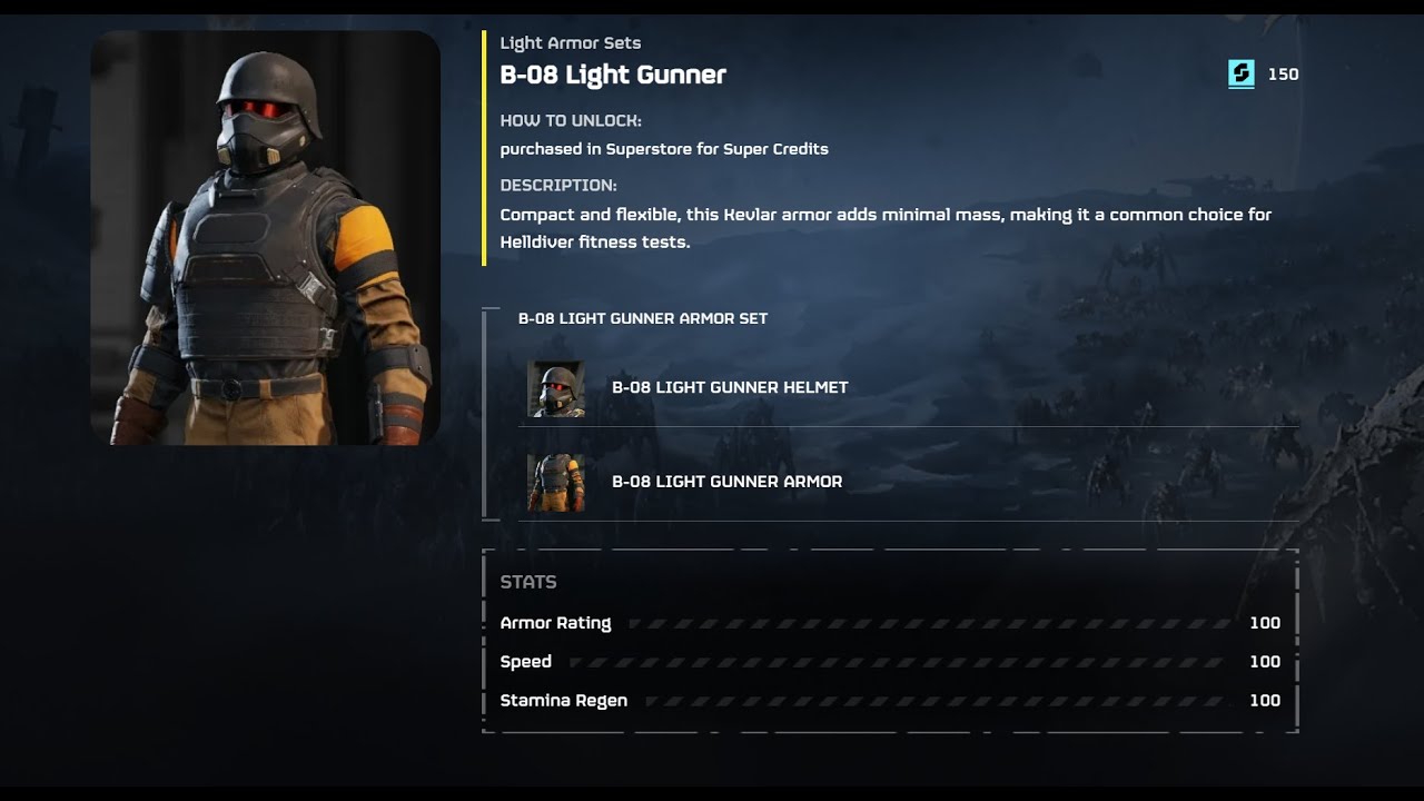 HELLDIVERS 2 - Armour Showcase - B-08 Light Gunner - YouTube