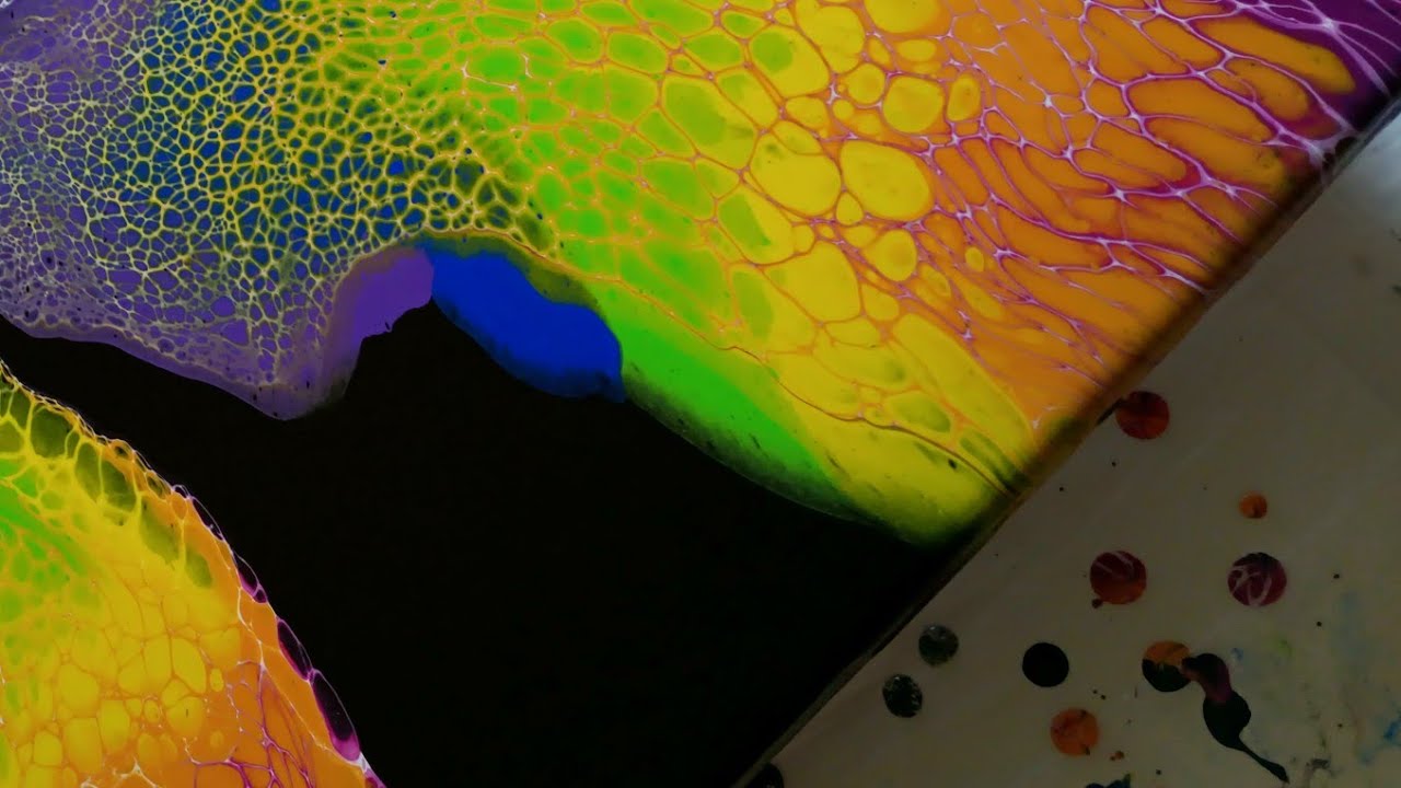 #161 Colorful swipe on black base Must see #acrylicpour #fluidart # ...