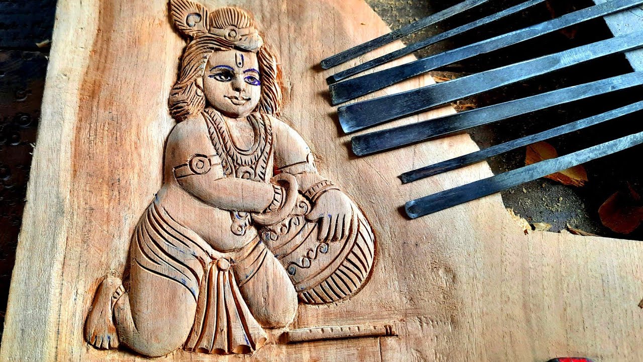 |wood carving krishna|lord krishna art|UP wood art|wood working|teak ...