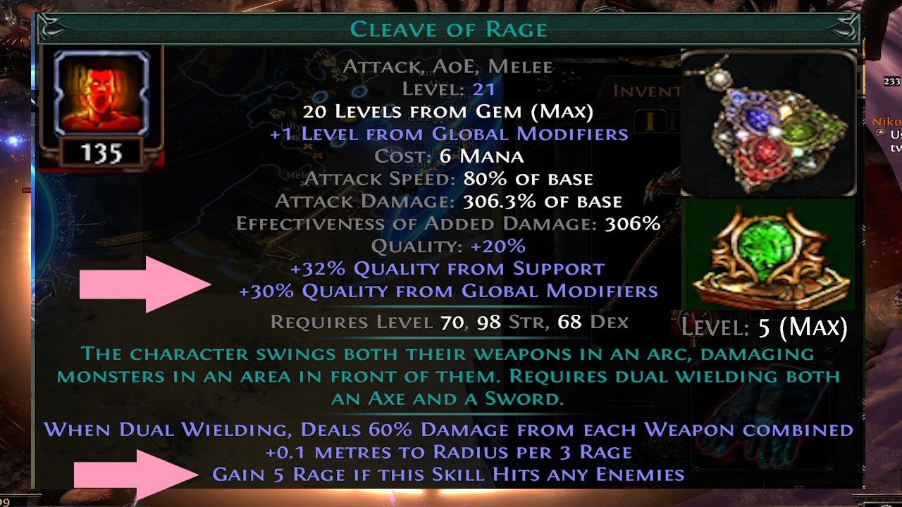 POE 3.23 ~ 5 rage on hit Rage Cleave + Ashes + L5 Awakened Enhance ...