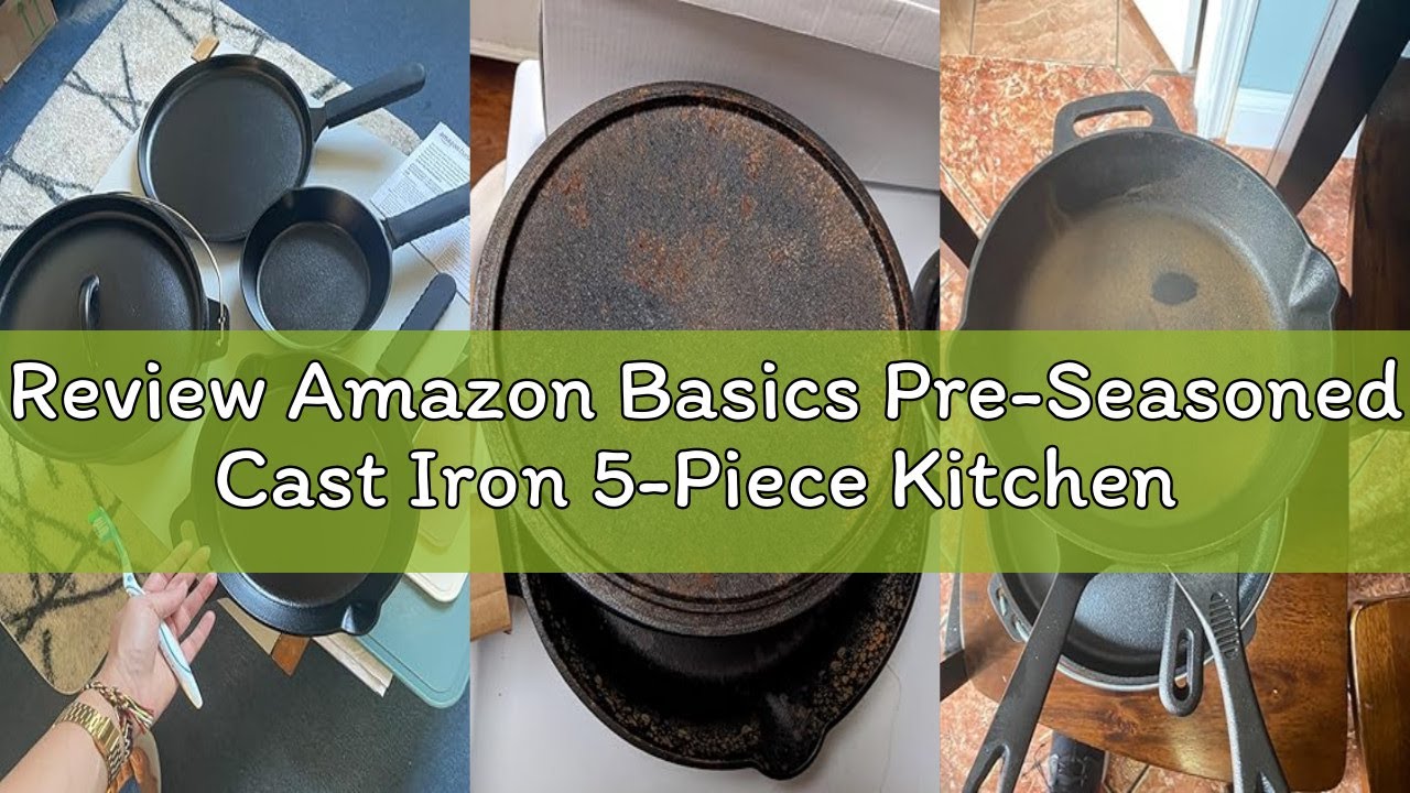 Review Amazon Basics Pre-Seasoned Cast Iron 5-Piece Kitchen Cookware ...