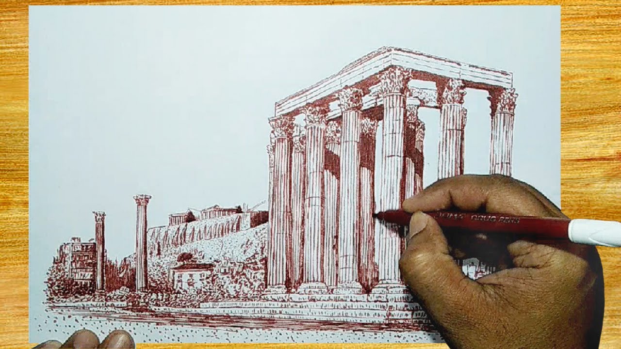 How to draw Temple of Olympian Zeus || Athens - YouTube