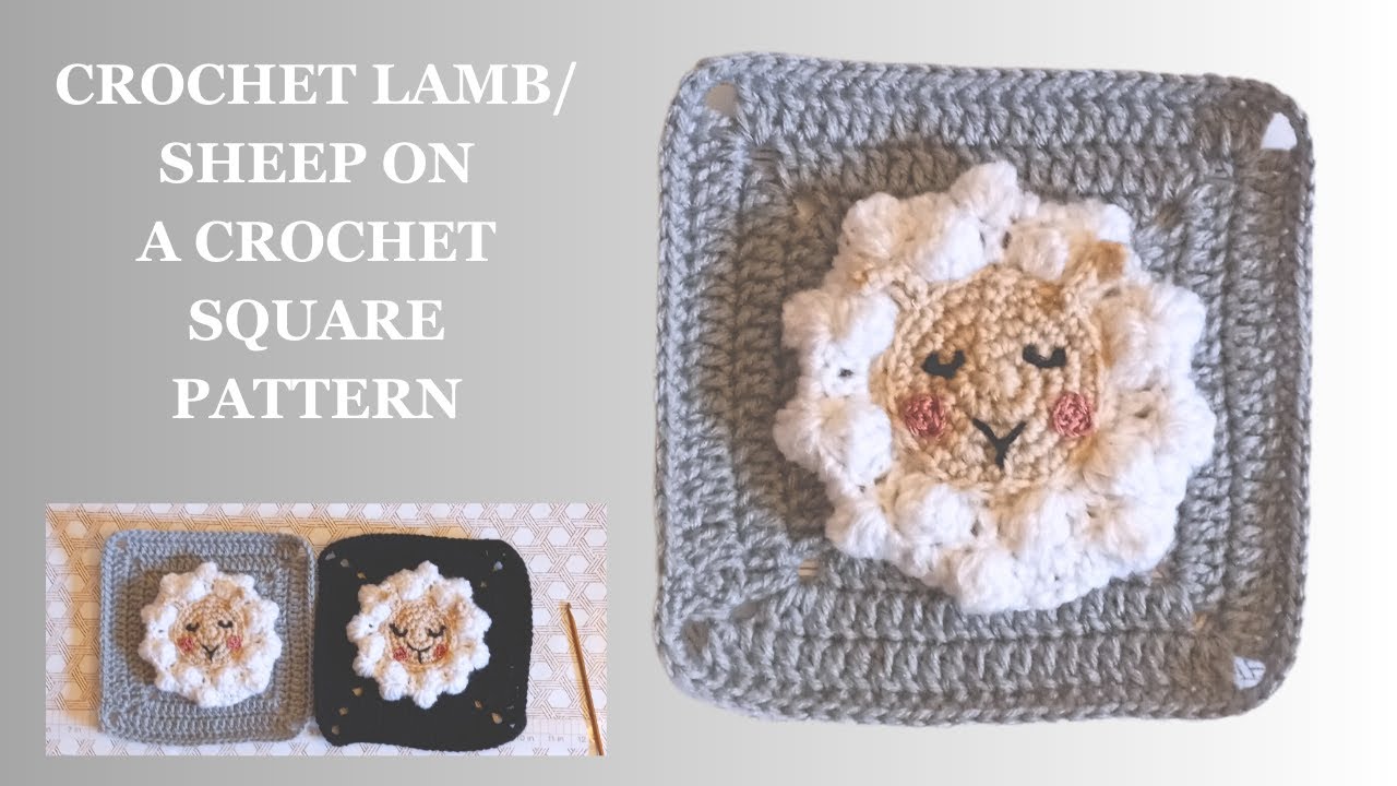 Lamb on Crochet Granny Square| 🐑Sheep on a Crochet Square for Blankets ...