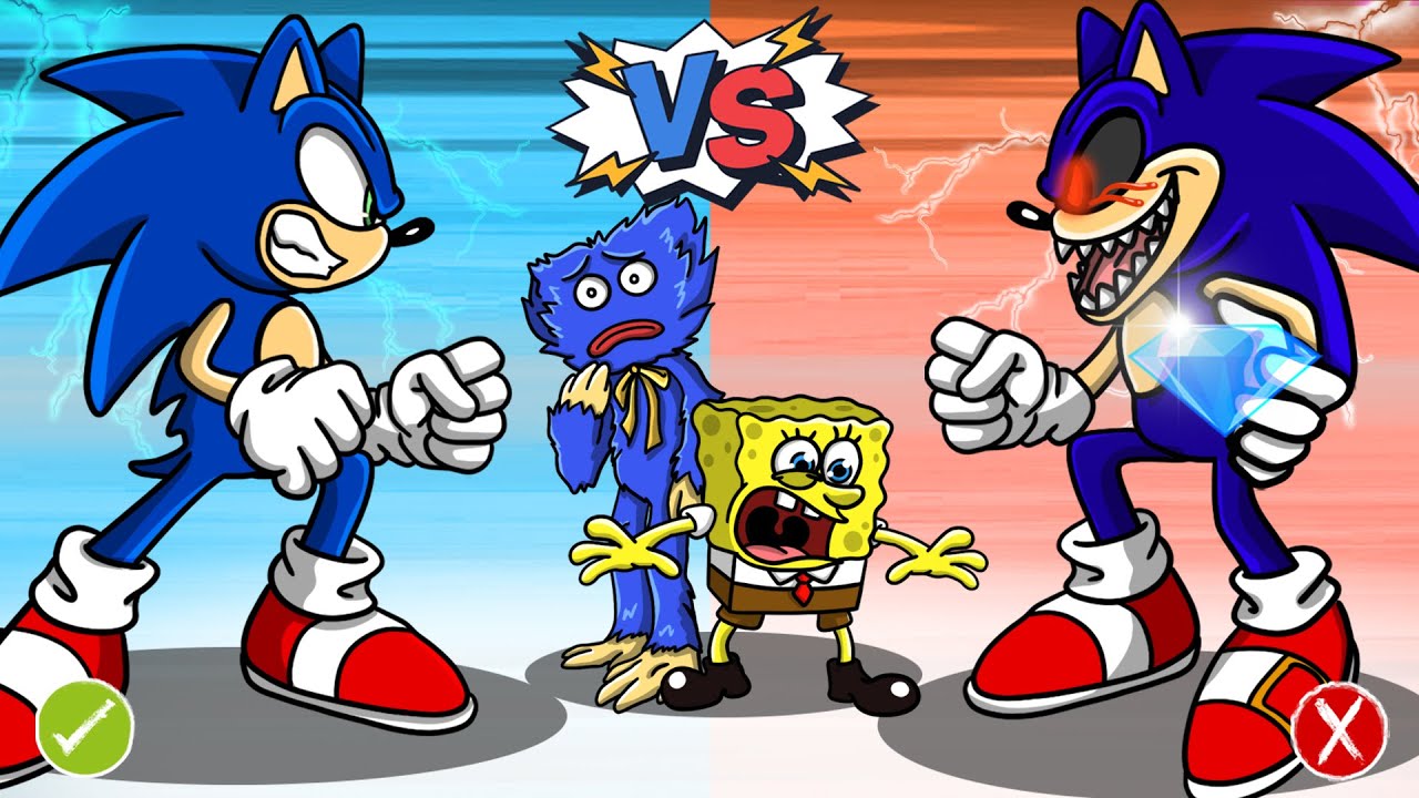 Oh no! Sonic vs Sonic exe - SPONGEBOB & SONIC LIFE - Sonic the Hedgehog ...