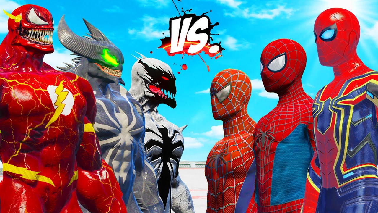 SPIDER-MAN TRIO vs VENOM TRIO - EPIC SUPERHEROES WAR - YouTube