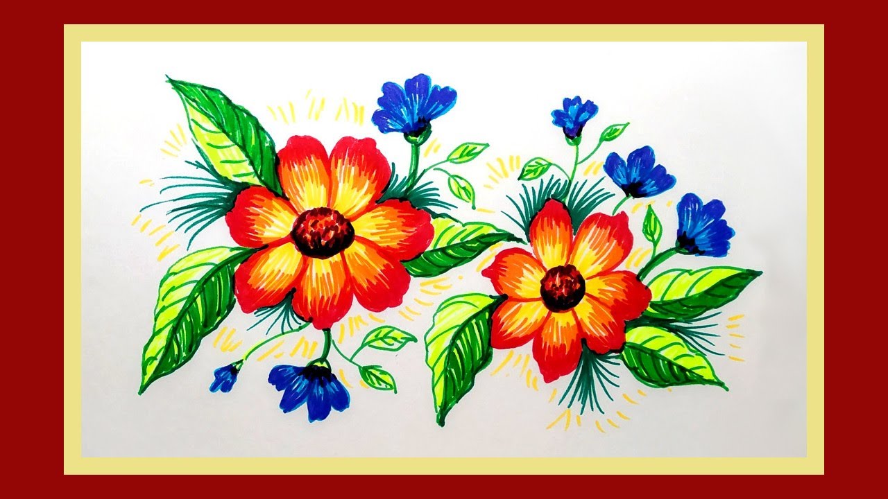 How to draw flower bunch easily step by step, by using sketch pen ...
