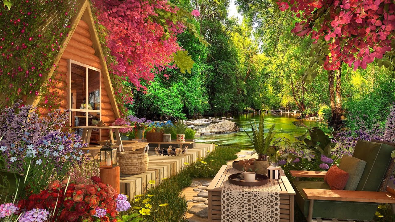 Cozy Lake House & Cherry Blossoms | Spring Ambience with Bird Song by ...