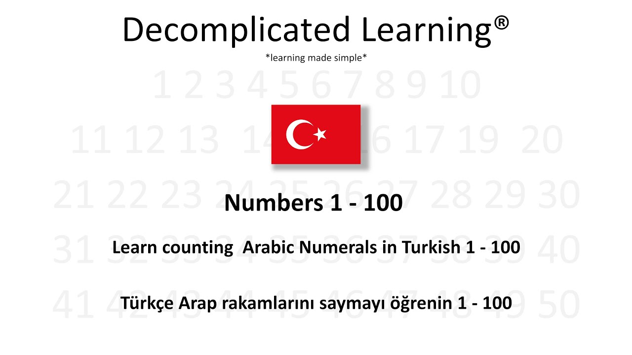 Learn counting Arabic Numerals in Turkish Numbers 1 - 100 - YouTube