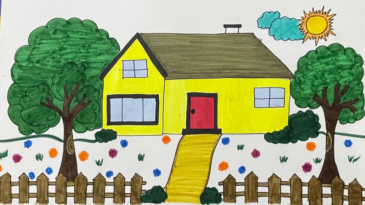 How to Draw a House | House Drawing | House Scene | Easy Drawing ...