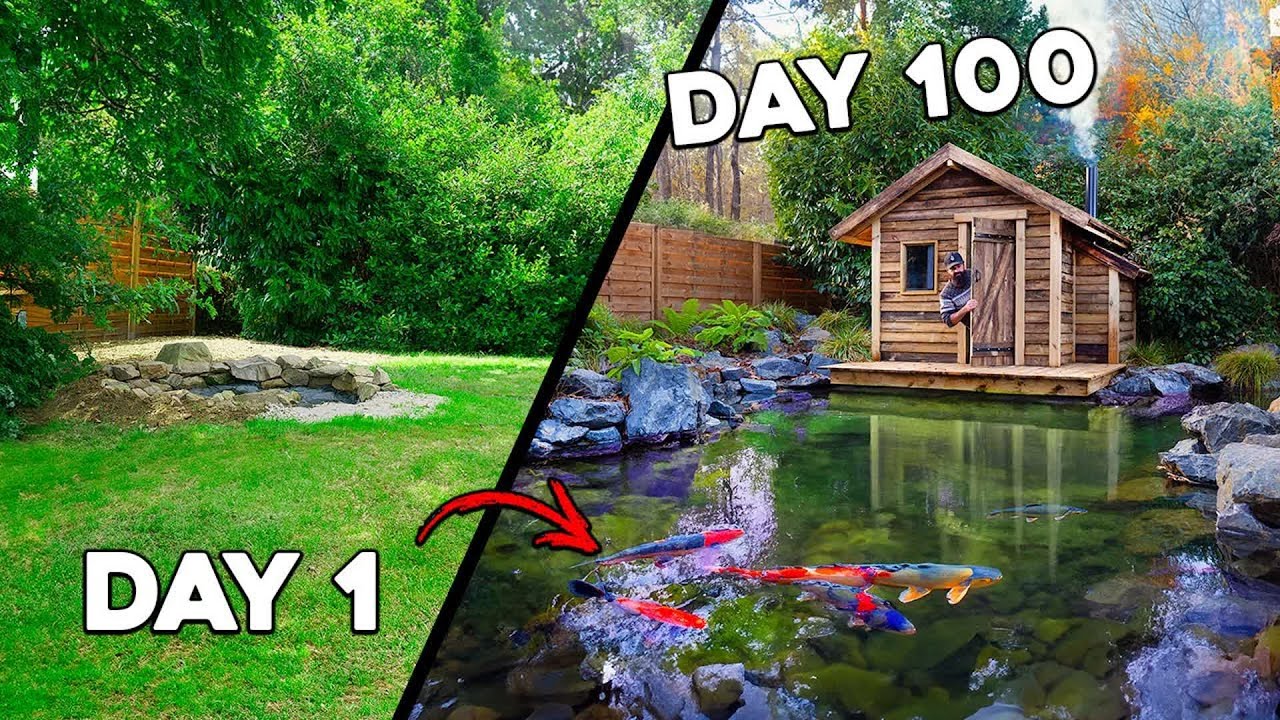 P2 🏡 100 Days Building a Stone House & Natural Pool 🌊 | Bushcraft Bath ...