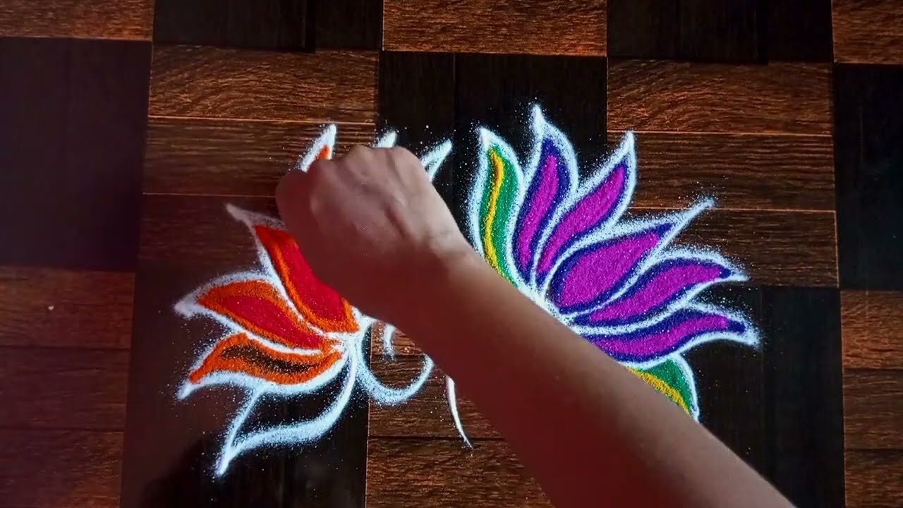 Daily Lotus Rangoli Designs | Simple Small Easy Lotus Rangoli | Lotus ...