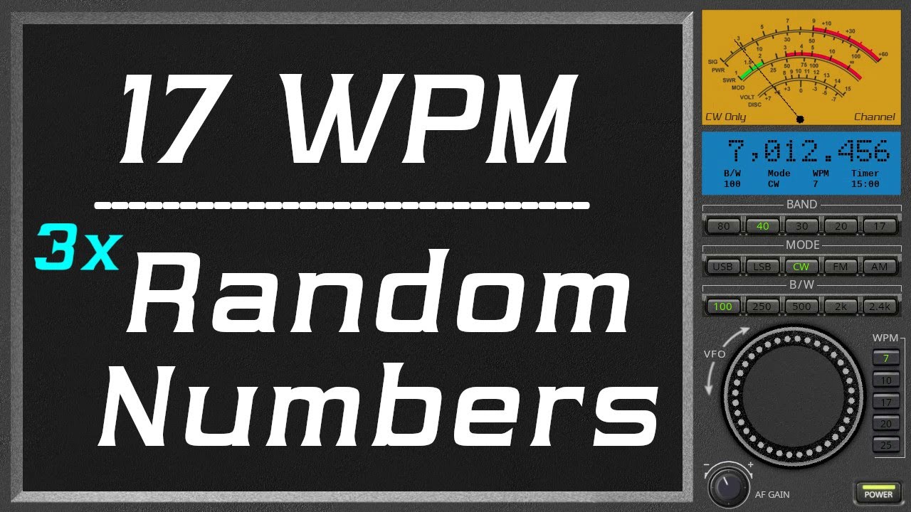 17wpm Repeat three times Random Number, cw course - YouTube