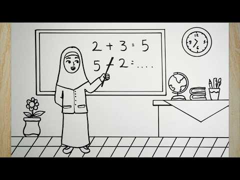 Cara Menggambar Guru Berhijab Sedang Mengajar