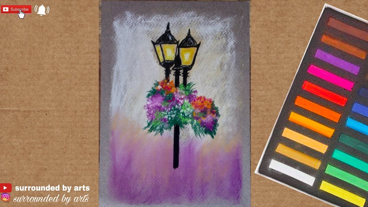 Step by step draw a street Lamp with softpastel| street light drawing ...