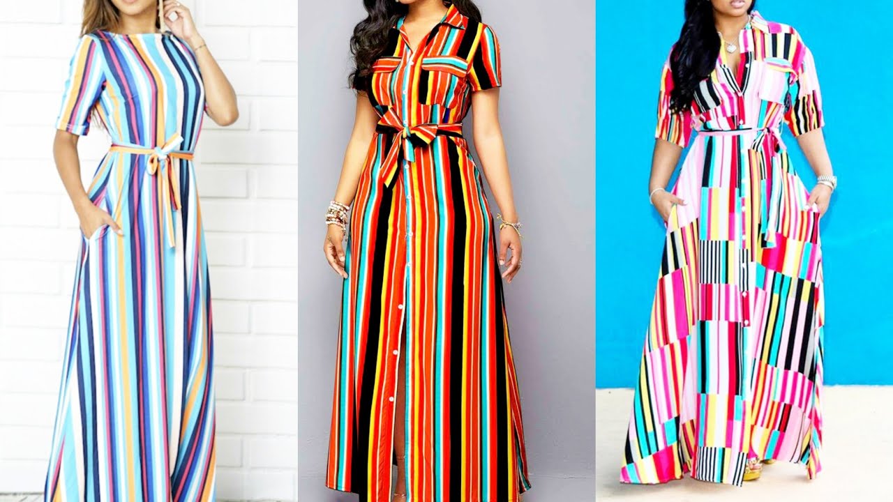 Most Beautiful Colourful Striped Long Maxi Dresses Ideas/ - YouTube