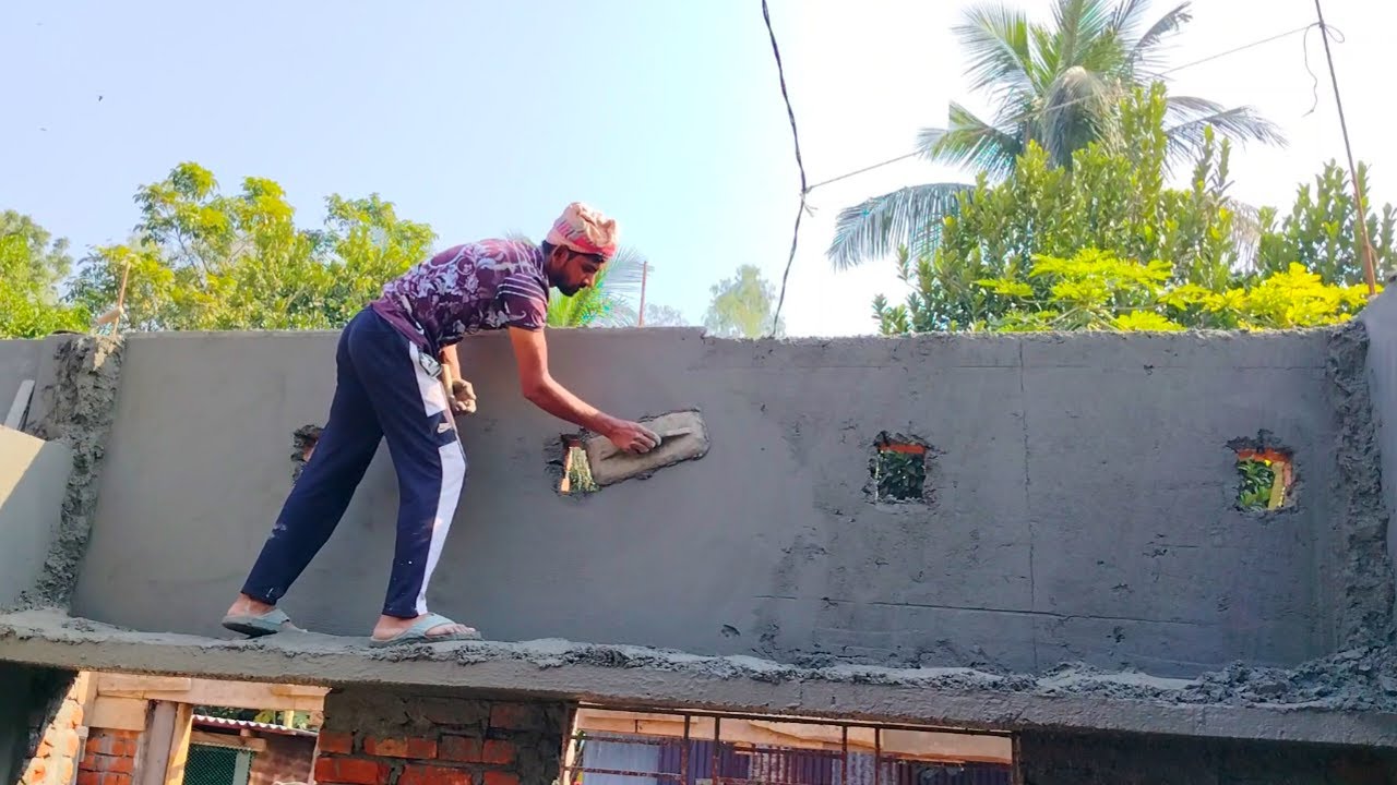 House roof brick walls plastering _ wall Plastering skills of creative ...
