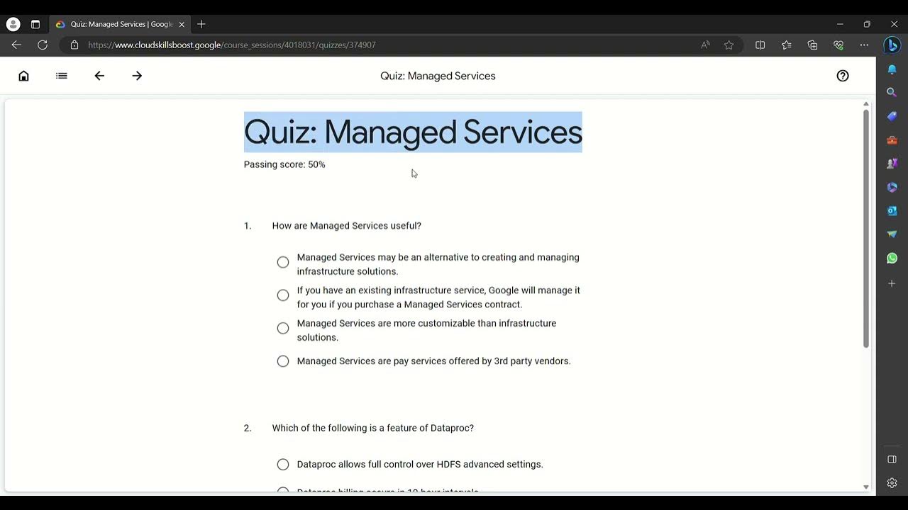 Quiz: Managed Services | Elastic Google Cloud Infrastructure: Scaling and Automation| Google ...