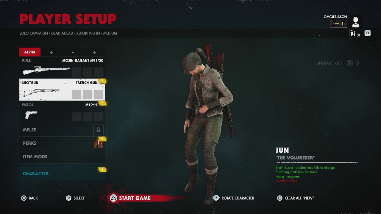 Zombie Army 4 - Default Jun "The Volunteer" Weapons, Reticles, Perks ...