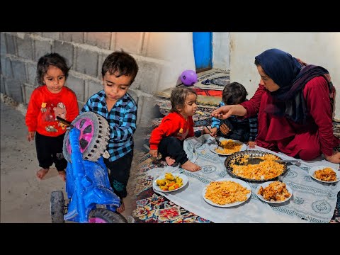 Rural & Nomadic Daily Life 🌿 | Azam Cooks Rice & Meat for Dinner 🍚🥩 | Mahmoud Plays with the Kids ❤️