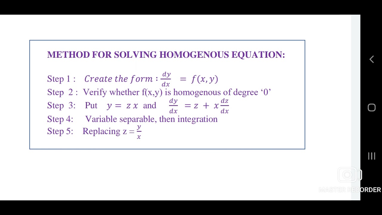 HOMOGENEOUS EQUATION- DIFFERENTIAL EQUATION - YouTube