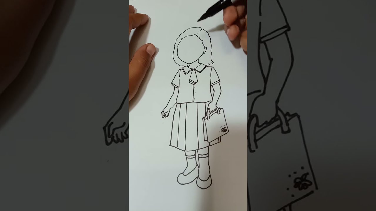 How to draw a SCHOOL GIRL by pen? |Tutorial No. 1 - YouTube