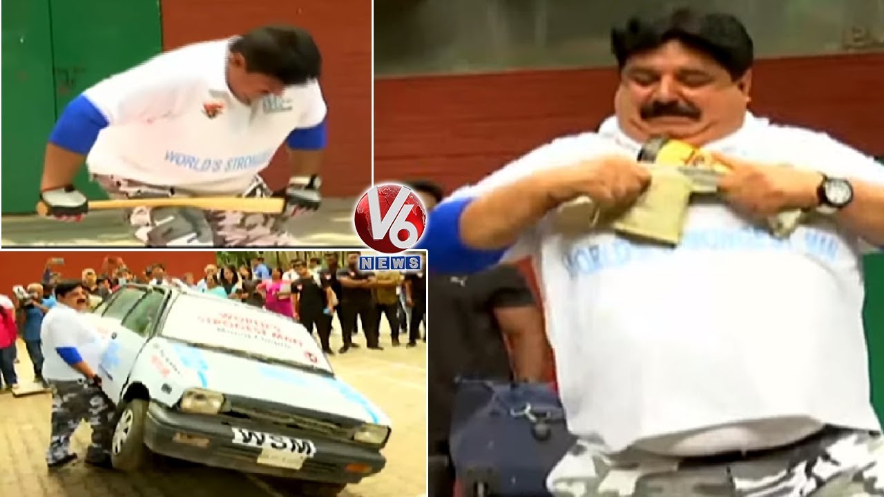 Asia's Strongest Man Manoj Chopra Stunts | V6 Telugu News - YouTube