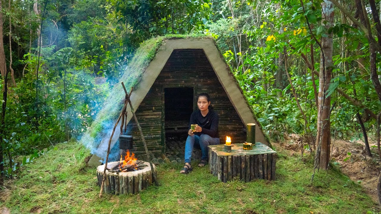 Build The Most Beautiful House in the Wild, Girl Survival Bushcrafts ...