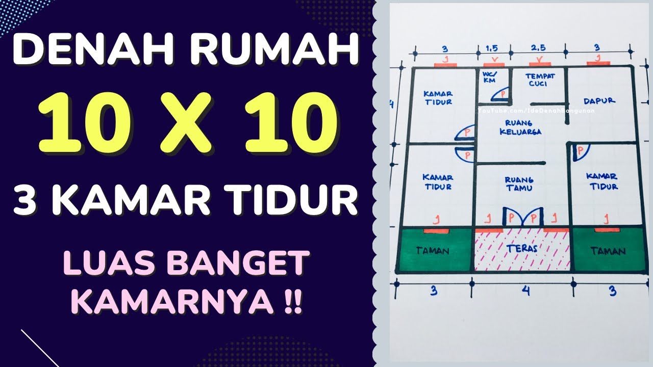 Denah Rumah Minimalis 10x10 3 Kamar Tidur Luas Banget YouTube