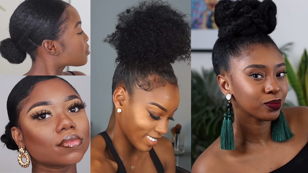 Easy Protective Natural Updo Bun Hairstyles - YouTube