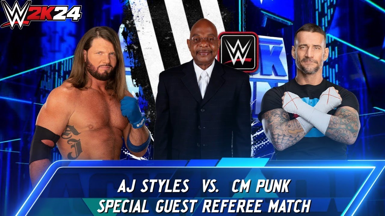WWE 2K24 - Aj Styles vs Cm Punk: Special Guest Referee Teddy Long ...