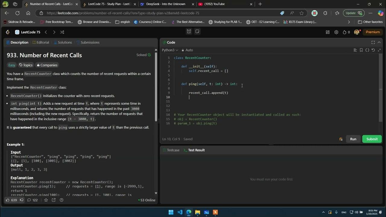 Number of Recent Calls Solution Explained python - YouTube