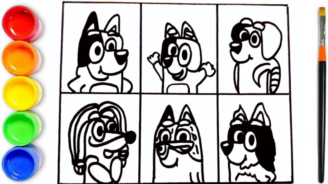 🔵 Drawing Bluey and His Friends | Bluey, Bingo, Lucky, Coco, Indie ...