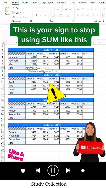 Excel Quick Tips :- A Shortcut to Auto Sum🔥|| Study Collection #youtube #msexcel #tricks # ...