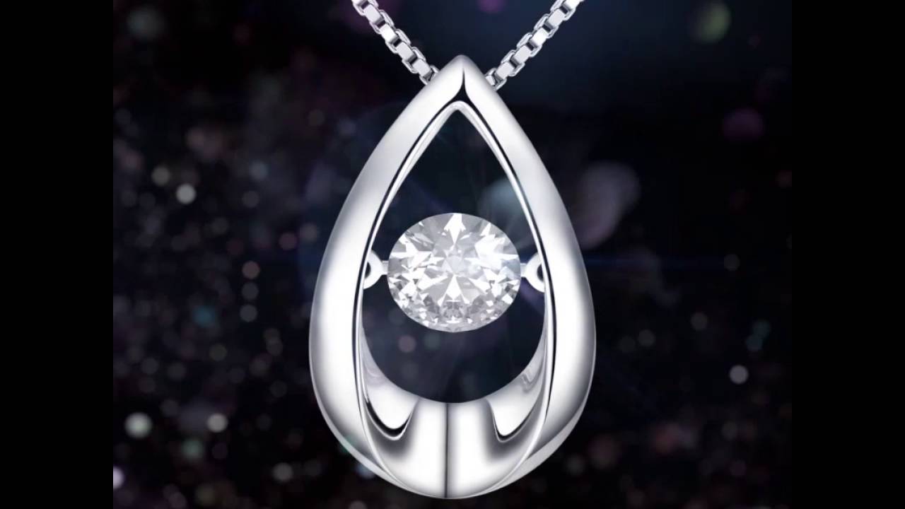 Teardrop Romantic Dancing Diamond Pendant Necklace Chain, 18'' - YouTube