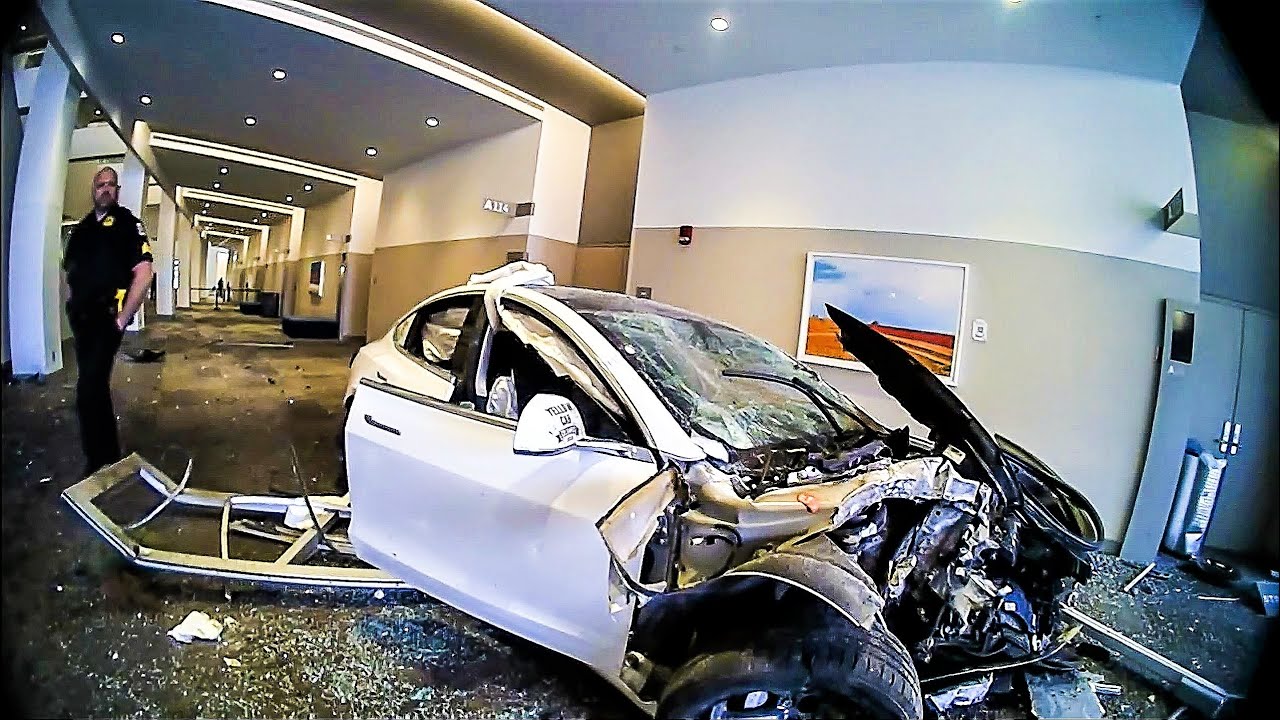 How this Tesla FLEW INSIDE a building & crash landed - YouTube