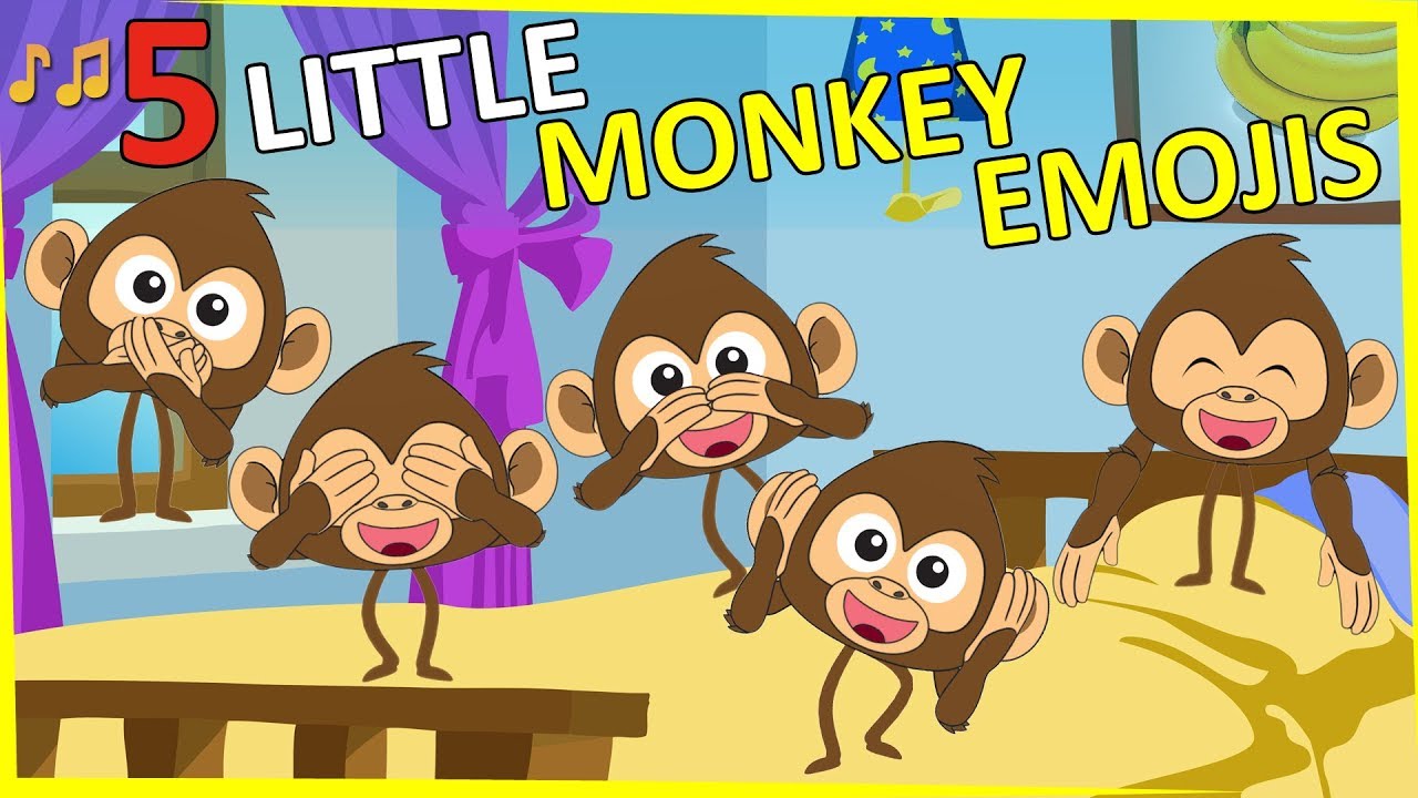 Emoji Monkey Song For Kids Five Little Monkeys Jumping On The Bed ...