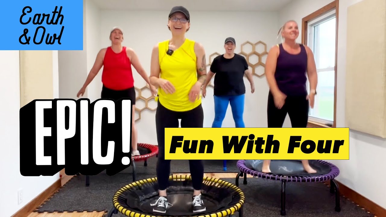 45 Minute "Fun with Four" Rebounder Workout | Mini Trampoline Cardio ...