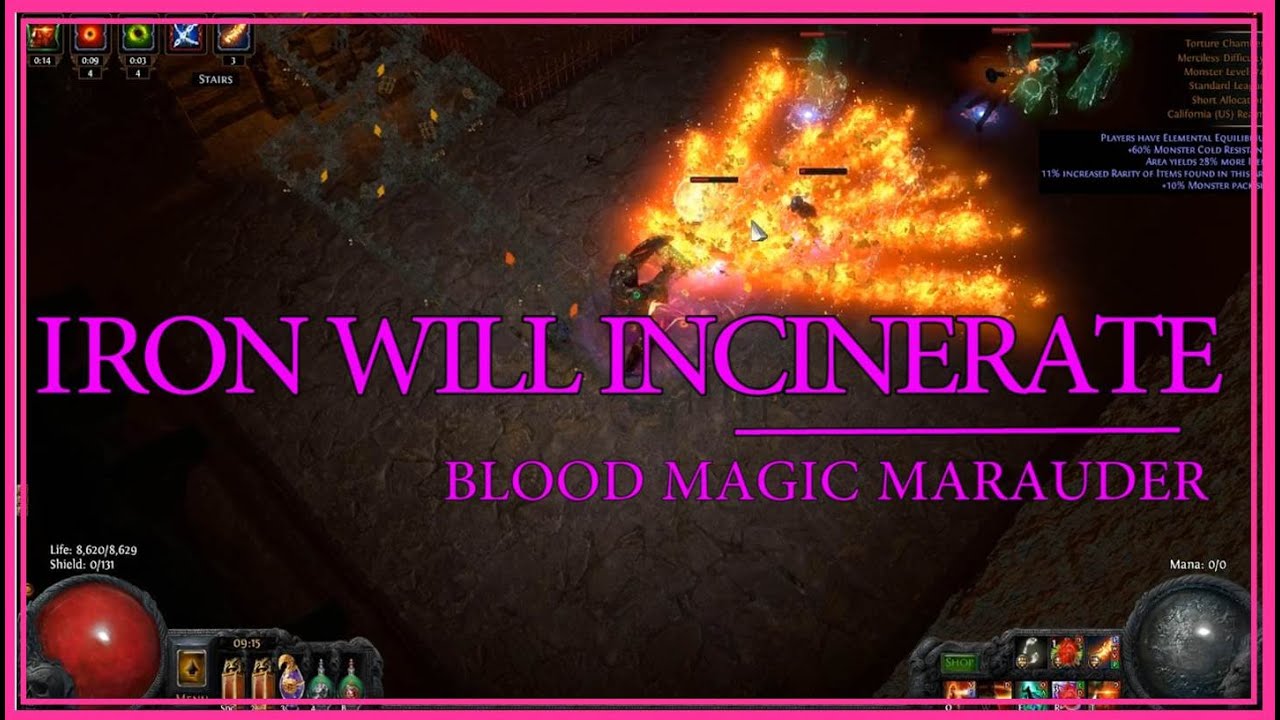 Path of Exile - Blood Magic Iron Will Incinerate Marauder Build Guide ...