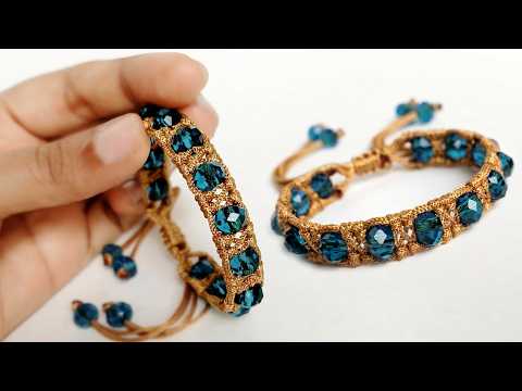 Macrame bracelet making💙🌟|| macrame bracelet tutorial with beads || diy easy beaded macrame bracelet