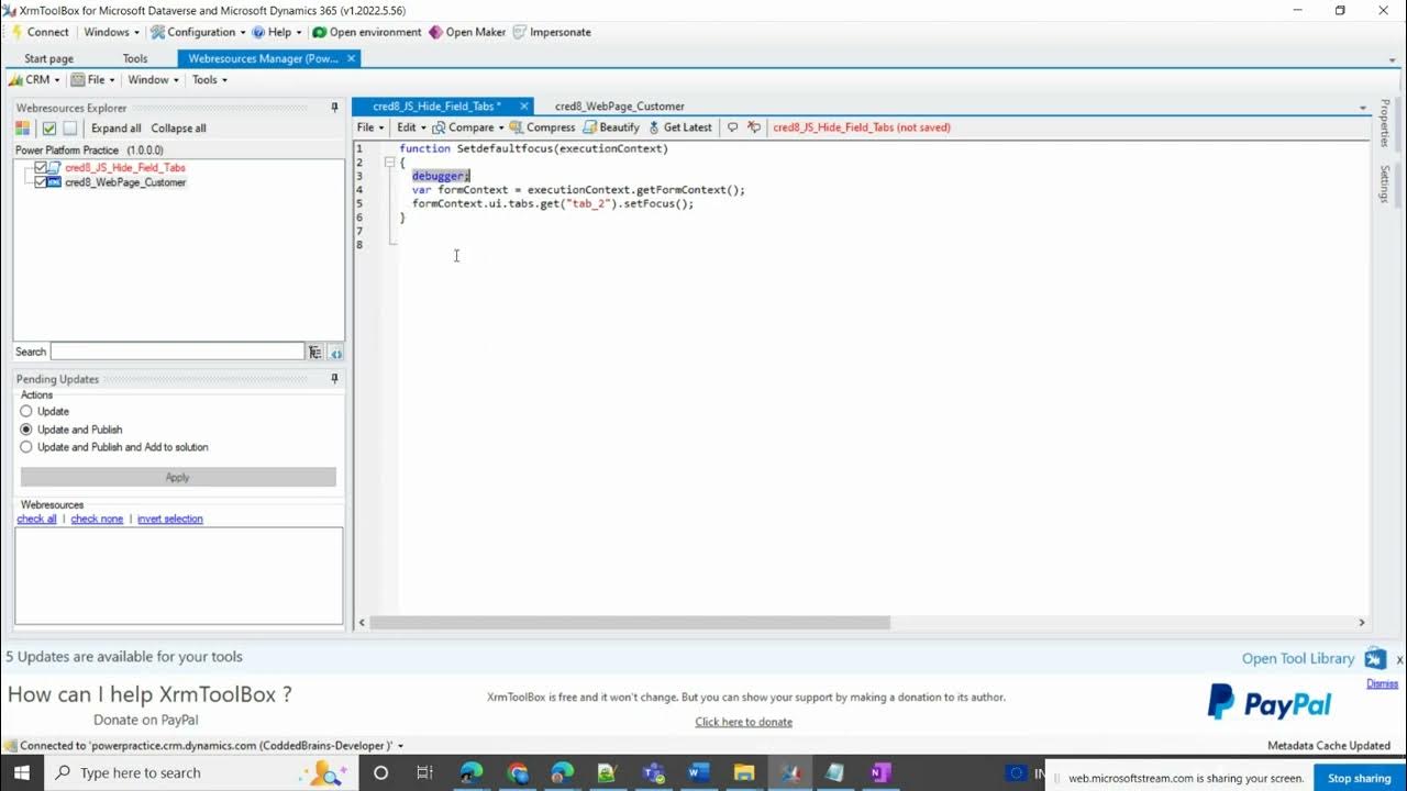 Dynamics 365 - Model Driven App with client side scripting change tab focus - YouTube