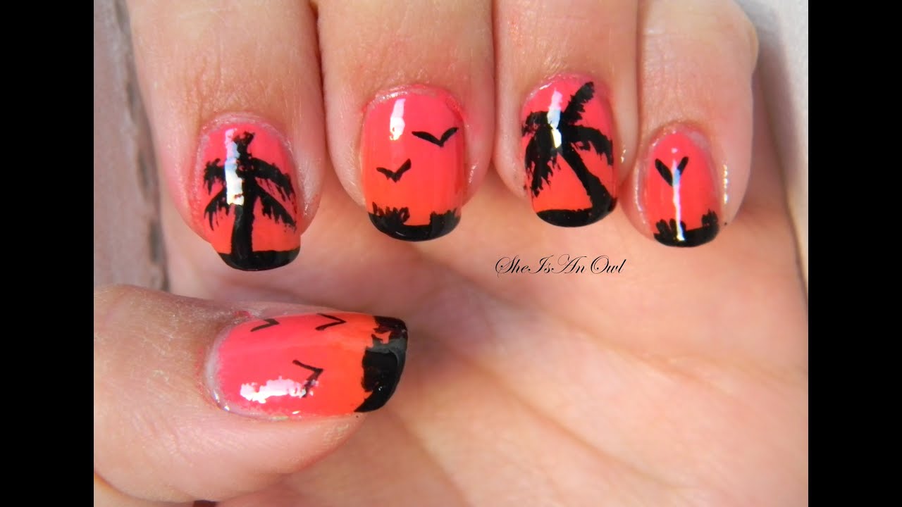 Ombre Miami Palm Tree Sunset Nails (unghie tramonto) - Gradient Nail ...